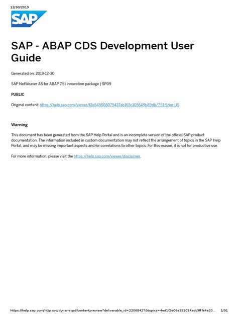 Sap Abap Cds Development User Guide Warning Pdf Metadata Databases
