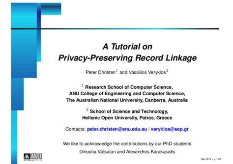 Pdf A Tutorial On Privacy Preserving Record Linkage