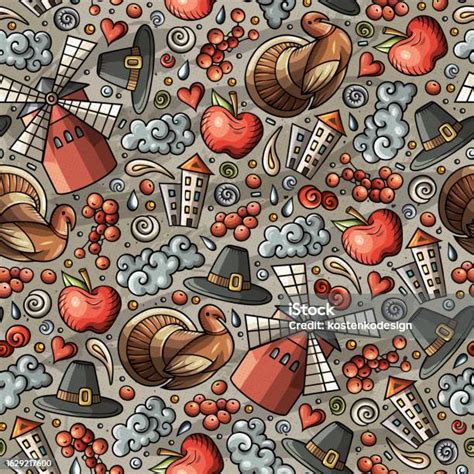만화 귀여운 손으로 추수 감사절 원활한 패턴을 그렸습니다 11월에 대한 스톡 벡터 아트 및 기타 이미지 11월 3차원 형태 가을 Istock