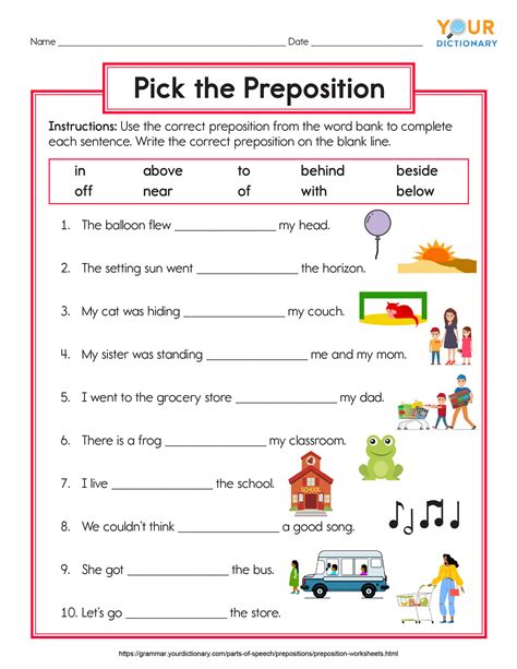 In On Preposition Worksheets