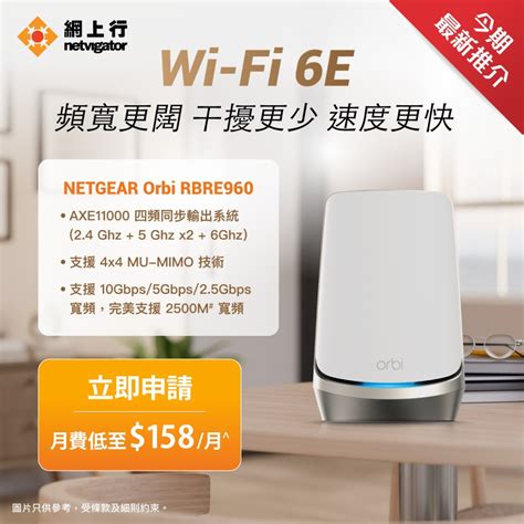 旗艦級速度王 Wi Fi 6e Router【netgear Orbi Rbre960 Axe11000】光纖入屋 家居寬頻 Netvigator 網上行 路由器