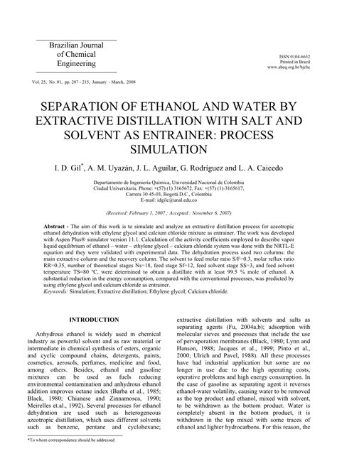 Separation Of Ethanol And Water By Extractive Distillation With Salt And Solvent As Entrainer
