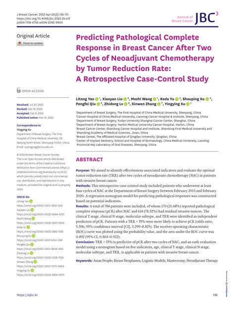 Pdf Predicting Pathological Complete Response In Breast Cancer After