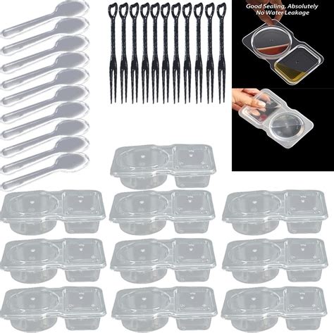 Hfpengzan 20pcs Double Compartment Condiment Container With Lid 5oz Portable