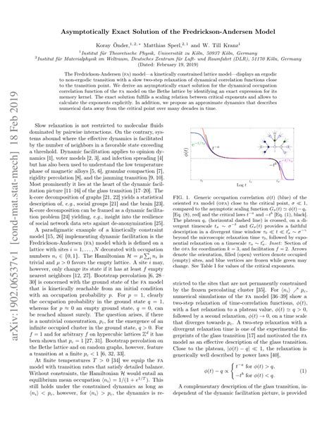 pdf asymptotically exact solution of the fredrickson andersen model