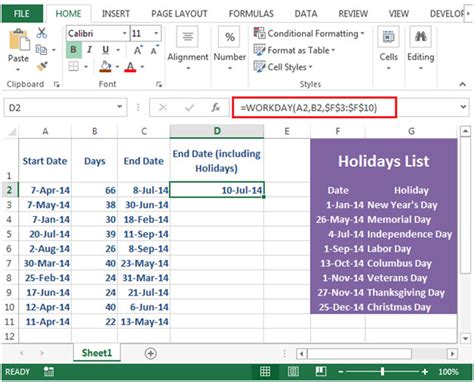 Calculating A Projects End Date In Microsoft Excel 2010