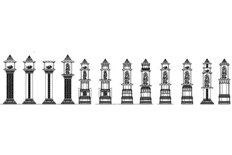 Stand Alone Columns Traditional Indian Styles Cad Elevation Details