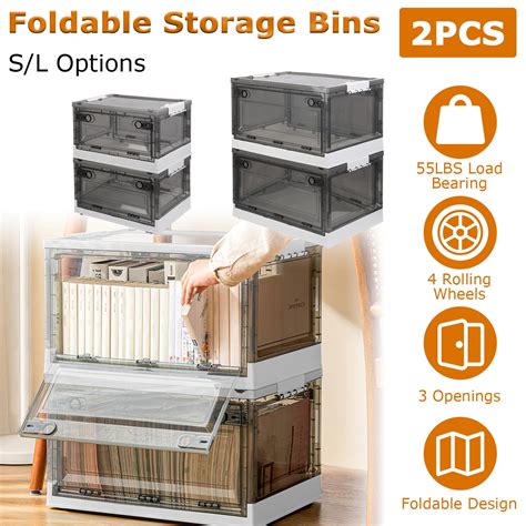 2pcs Foldable Storage Bins W Double Doors Top Lid Rolling Wheels 2pcs Foldable Storage Bins W Double Doors Top Lid Rolling Wheels