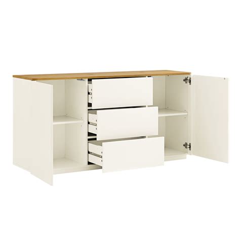 Agnes Curved Edge 2 Door 3 Drawer Wide Sideboard Off White With Oak
