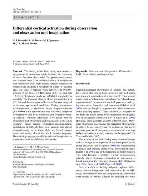 Pdf Differential Cortical Activation During Observation And