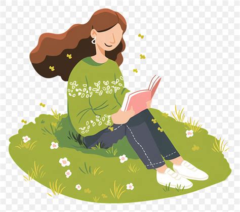 Woman On Clover Field Relaxing Girl Reading Book On Grass Png 3504x3104px Woman On Clover