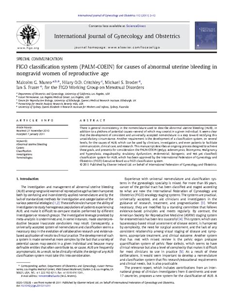 Myomas Figo Classification Special Communication Figo Classification System Palm Coein For