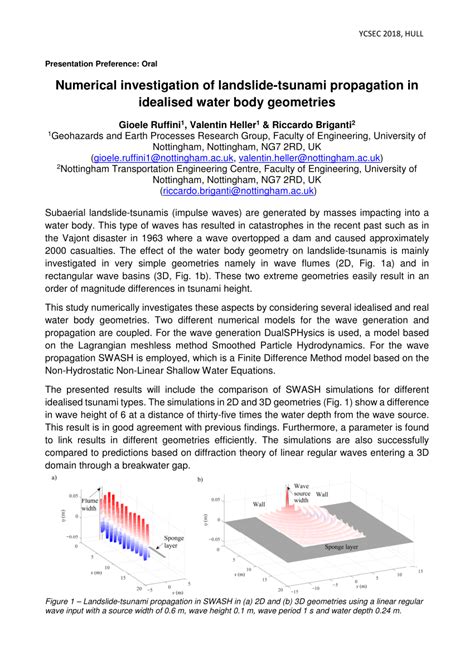 Pdf Numerical Investigation Of Landslide Tsunami Propagation In