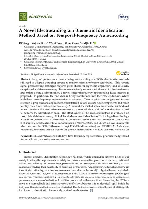 Pdf A Novel Electrocardiogram Biometric Identification Method Based On Temporal Frequency