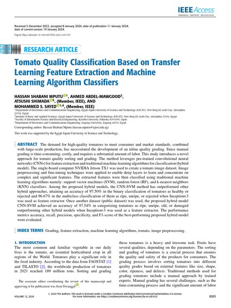 tomato quality classification based on transfer learning feature