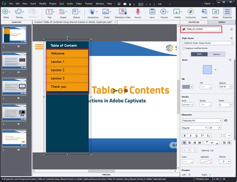 How To Customize Table Of Contents In Adobe Captivate 2019