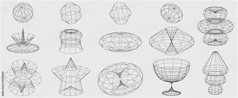 Geometric Wireframe Shapes And Grids In Grey 3d Abstract Shapes Retro Futuristic 00s Y2k