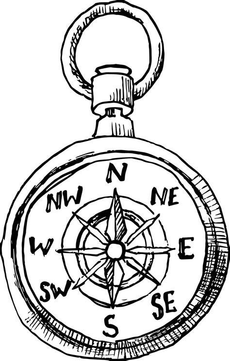 Monochrome Ink Sketch Of Compass Hand Drawn Illustration Logo Icon