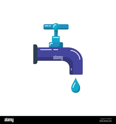 Water Tap Icon In Flat Style Colored Leaking Faucet With Liquid Drop