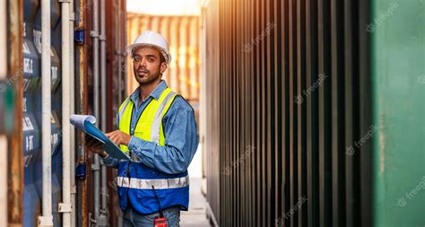 premium photo worker container shipment worker working in container