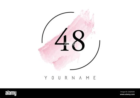 Number 48 Watercolor Stroke Logo With Circular Shape And Pastel Pink