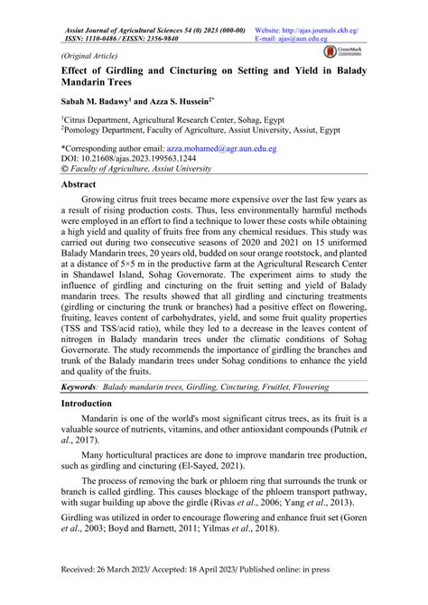 Pdf Effect Of Girdling And Cincturing On Setting And Yield In Balady