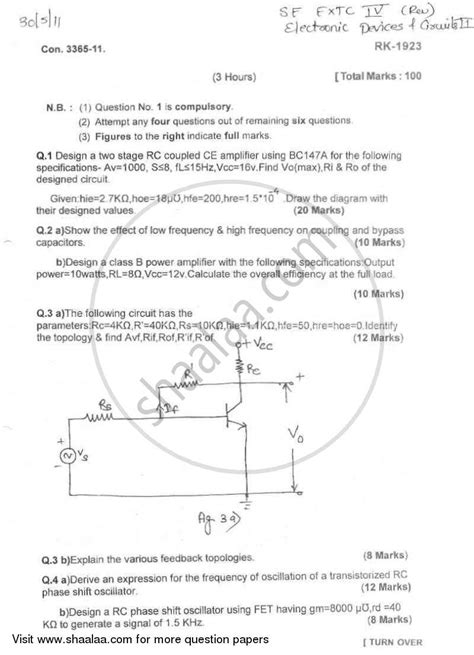 Electronic Devices And Circuits 2 2010 2011 Be Electronics And Telecommunication Engineering