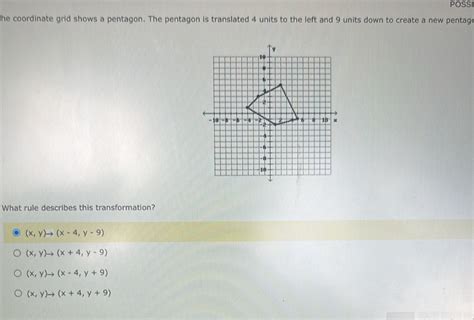 Solved Possi The Coordinate Grid Shows A Pentagon The Pentagon Is Translated 4 Units To The