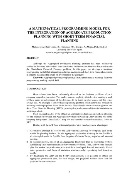 Pdf A Mathematical Programming Model For The Integration Of Aggregate Production Planning With