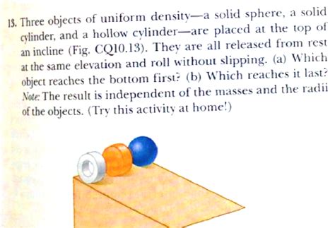 solved three objects of uniform density a solid sphere a