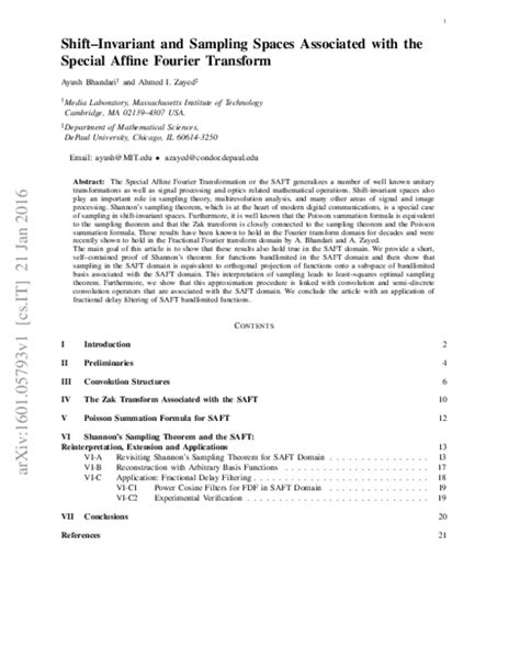 Pdf Shift Invariant And Sampling Spaces Associated With The Special