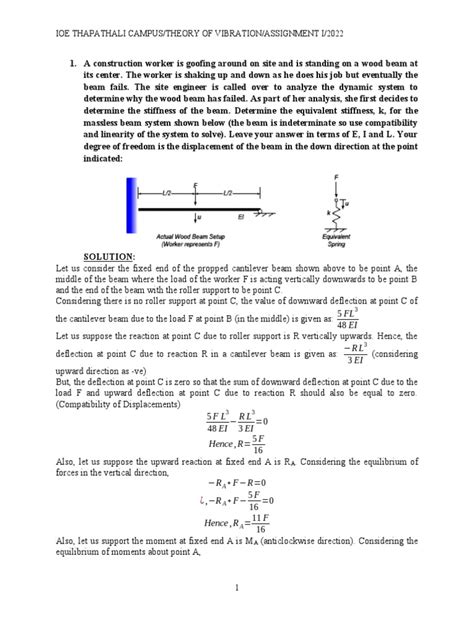 Theory Of Vibrations Assignment 1 Solutions Pdf Damping Beam