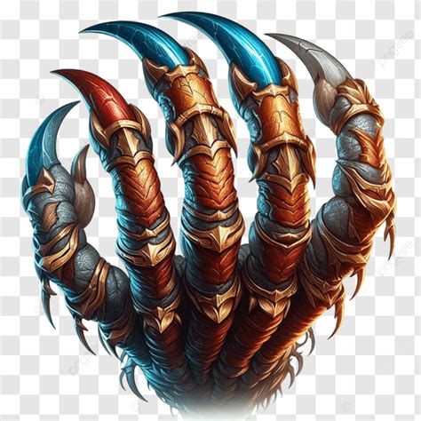 A Hand Displaying Sharp Claws Colored In A Mix Of Red And Blue A