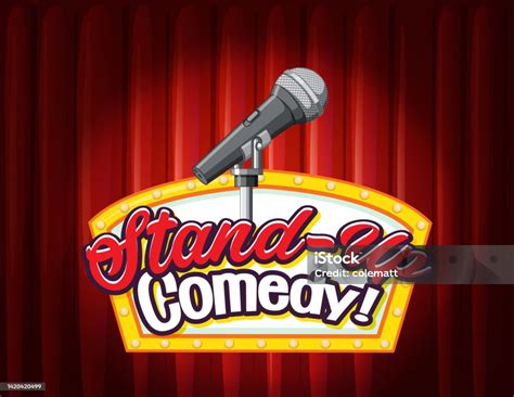 Stand Up Comedy Banner With Red Curtain Background Stock Illustration