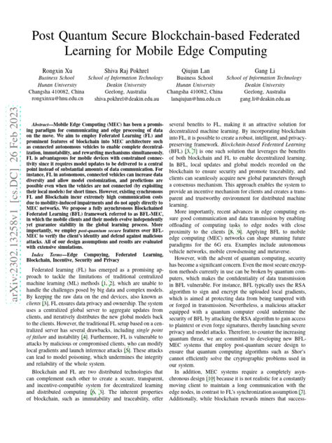 Post Quantum Secure Blockchain Based Federated Learning For Mobile Edge Computing Pdf