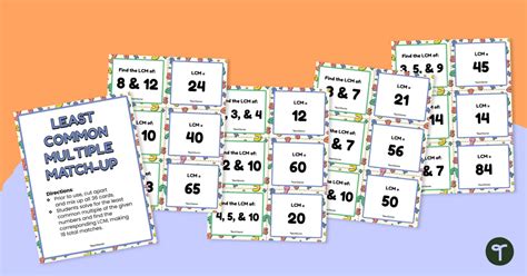 least common multiple match up activity teach starter worksheets