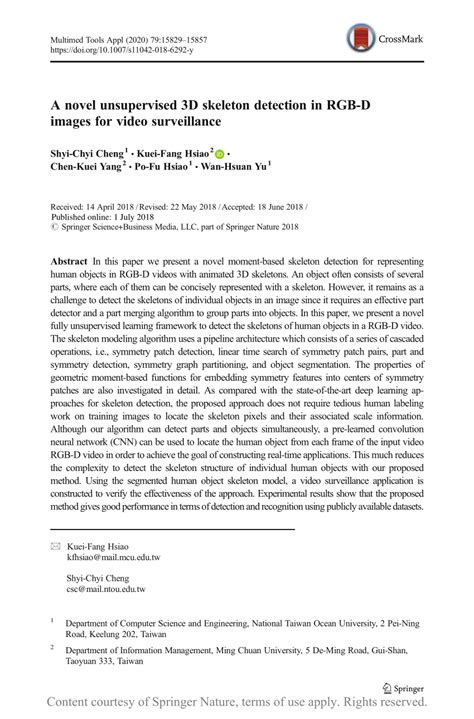 A Novel Unsupervised D Skeleton Detection In RGB D Images For Video Surveillance Request PDF