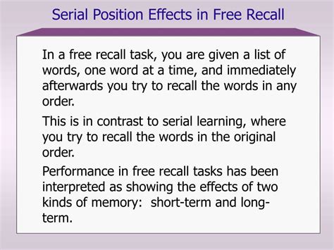 Ppt Serial Position Effects In Free Recall Powerpoint Presentation