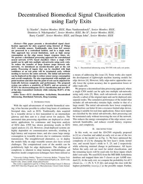 Pdf Decentralised Biomedical Signal Classification Using Early Exits