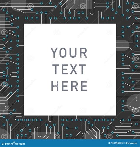 Computer Ic Chip Template Microchip On Detailed Printed Circuit Board Stock Vector