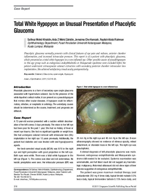 Pdf Total White Hypopyon An Unusual Presentation Of Phacolytic Glaucoma
