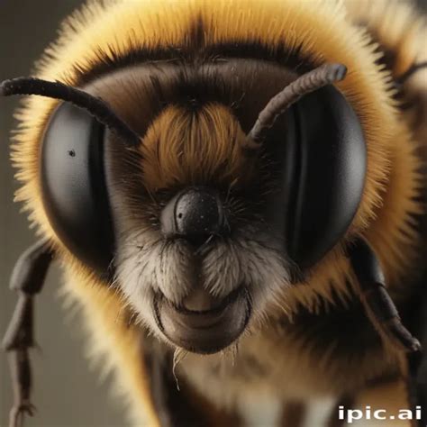Close Up View Of A Honey Bee Showcasing Intricate Facial Features And