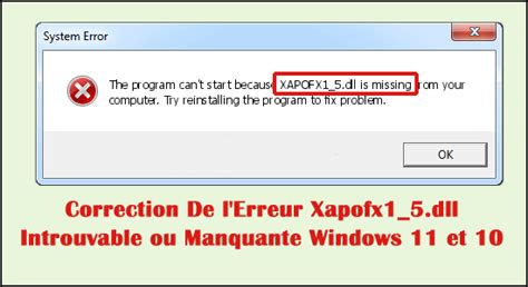 Correction De L Erreur Xapofx1 5 Dll Introuvable Ou Manquante Windows 11 Et 10