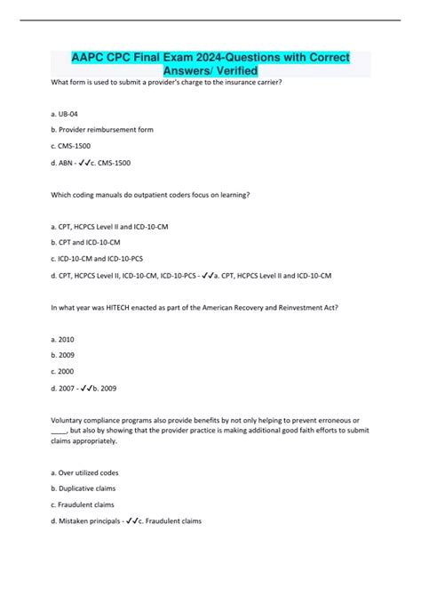 Aapc Cpc Final Exam 2024 Questions With Correct Answers Verified Aapc Cpc Stuvia Us