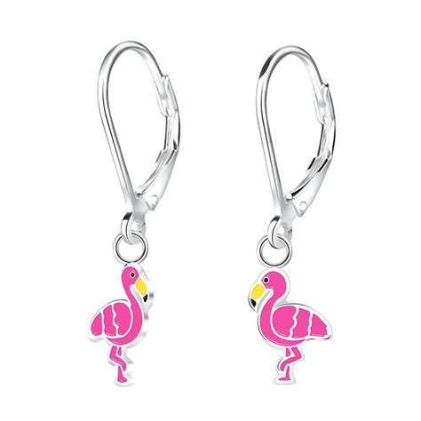 925 Silver Jewelry Silver Flamingo Lever Back Earrings 6944