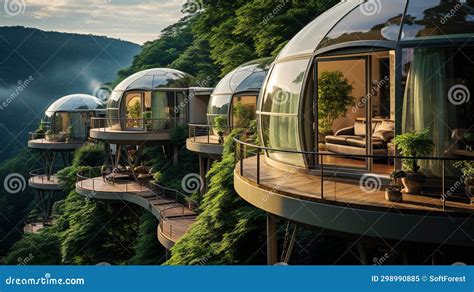 Futuristic Geodesic Dome Ecological Architecture With Vegetation Stock Illustration