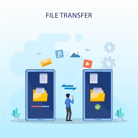 File Transfer Concept Backup Data Technology Cloud Upload And Download Flat Vector Template