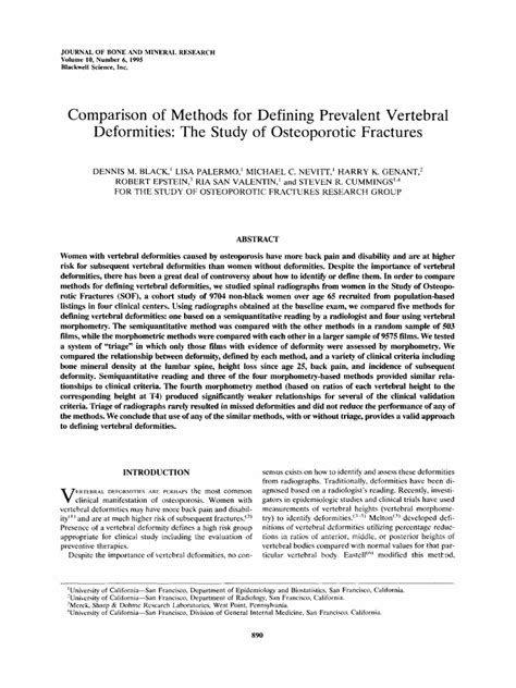 Comparison Of Methods For Defining Prevalent Vertebral Deformities