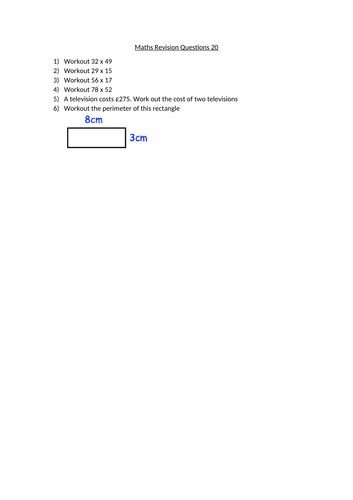 Maths Revision Questions 20 Teaching Resources