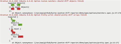 javascript karma jasmine tests highlight diff in terminal stack